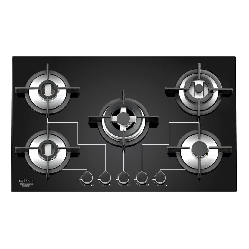 Carysil Passilo 5 Burner 90cm Built-in Glass Hob Battery Operated ...