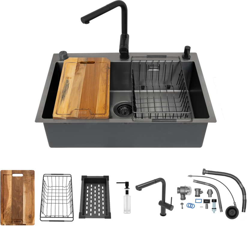 Carysil All-in-one SS Workstation Sink, Gun Metal, 30x20x8 inches ...